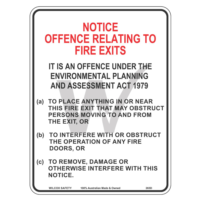 Fire Sign - Offences Relating to Fire Exits — Wilcox Safety & Signs