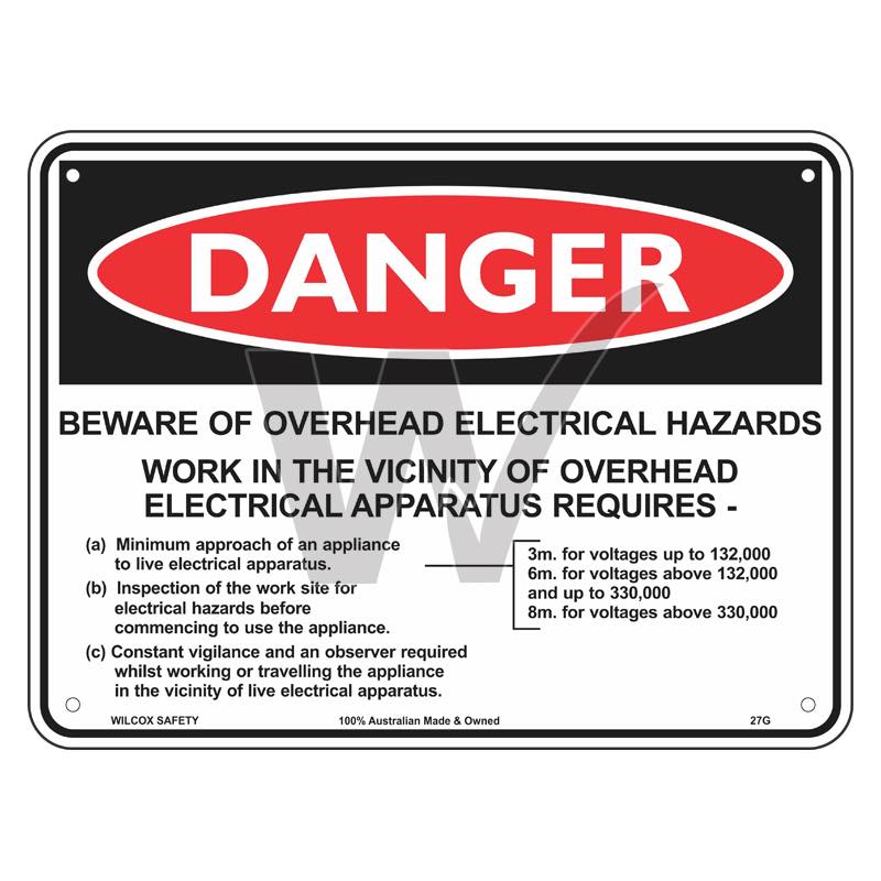 Danger Sign - Beware Of Overhead Electrical Hazards — Wilcox Safety & Signs
