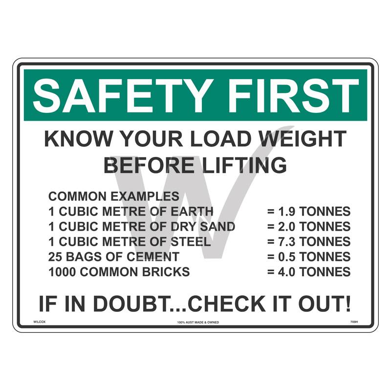 Safety First Sign - Know Your Load Weight Before Lifting — Wilcox ...