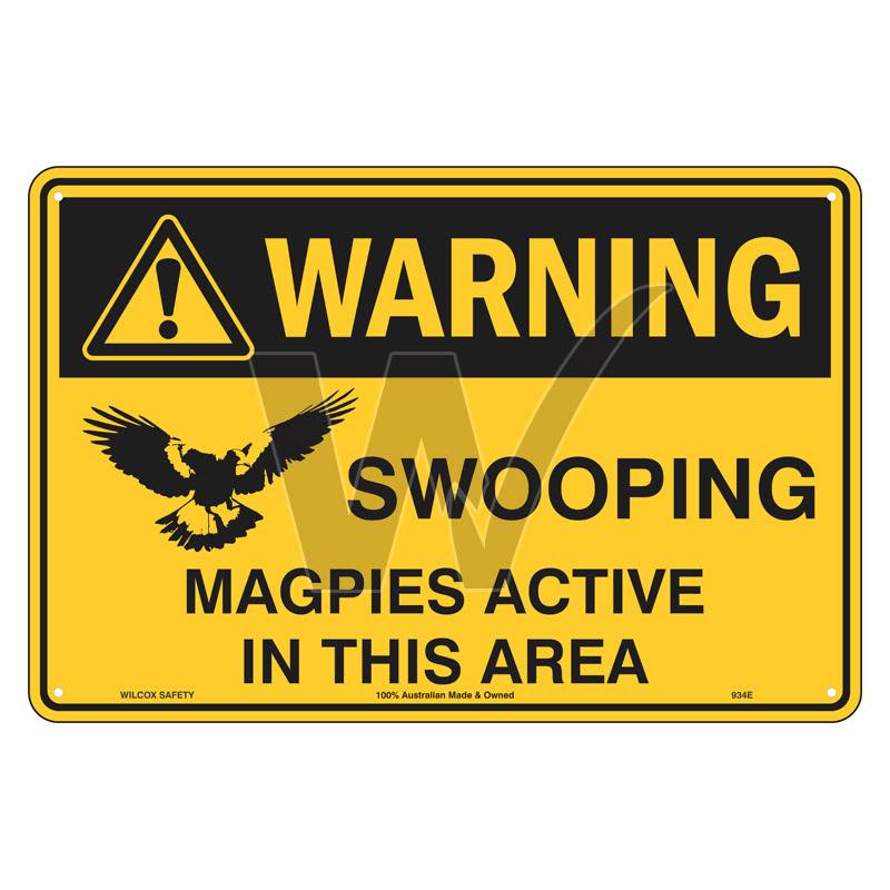 Warning Sign - Swooping Magpies Active In This Area — Wilcox Safety & Signs